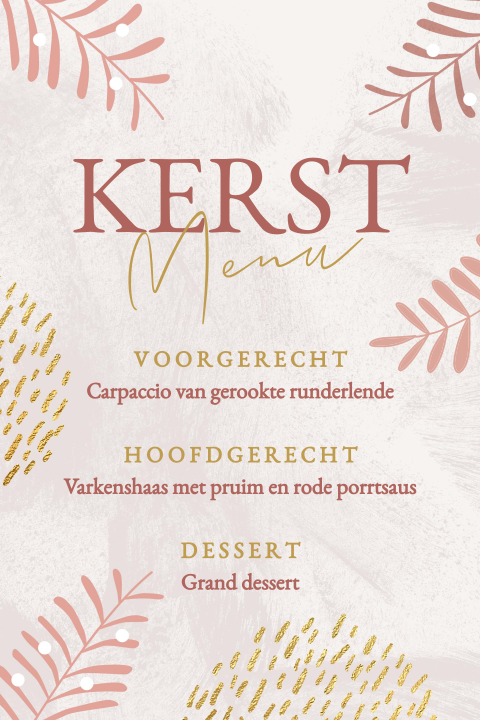 Menukaart voor kerstdiner mooi botanisch design zelf personaliseren