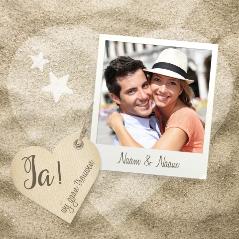 Trouwkaart strand foto uitnodiging