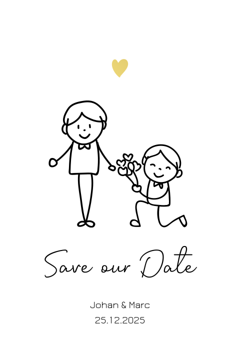 Gay save the date kaart man man goudfolie illustratie