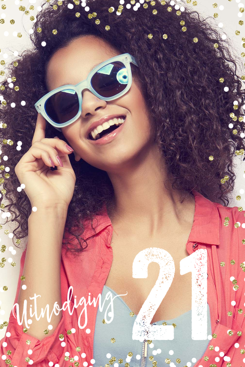 Leuke 21 jaar uitnodiging verjaardag eigen foto gouden ballonnen