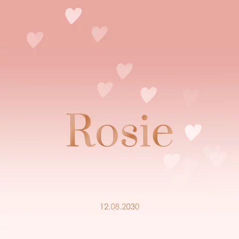 Geboortekaartje roze verloop hartjes meisje