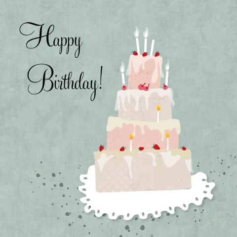 Wenskaart Happy birthday taart kaarsjes