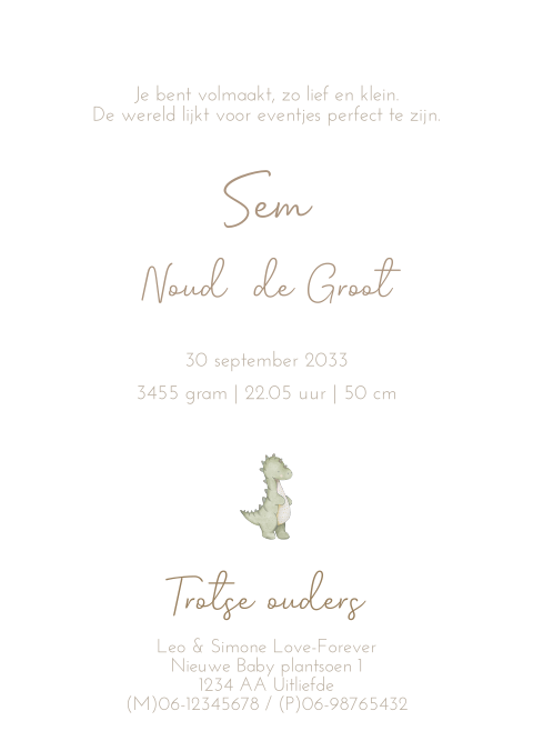 Tent-kaartje met schattige waterverf dino draakje uit ei