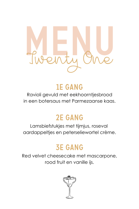 Menukaart verjaardag 21 diner