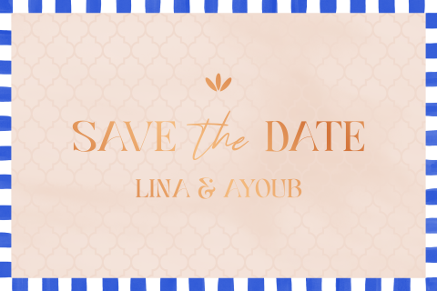 Save the date kaart bruiloft in Marrakech stijl met koperfolie