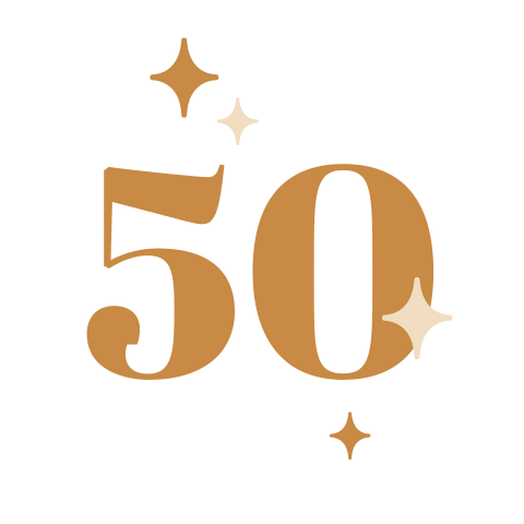 Sluitsticker 50 jaar met sterretjes in bruine tinten | 25 stuks