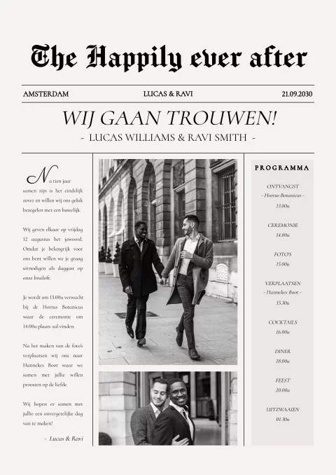 Krant trouwkaart met foto's
