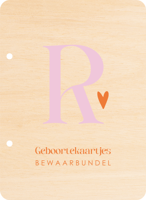 Bewaarbundel voor geboortekaartjes met initiaal en hartje