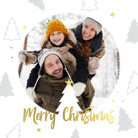 Kerstkaart met ronde foto en goudfolie