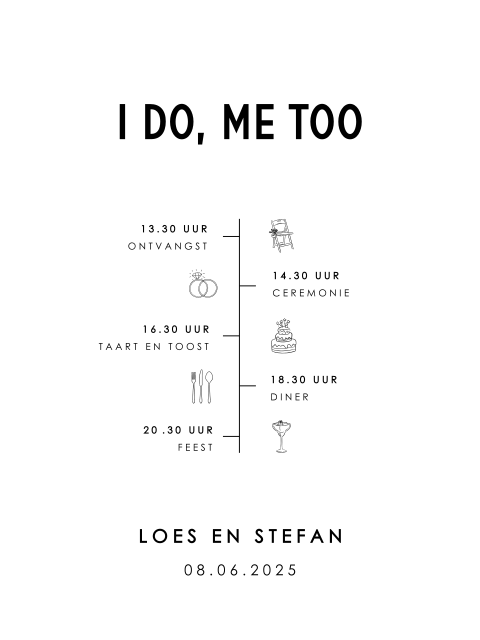 Bruiloftsbord clean met programma bruiloft