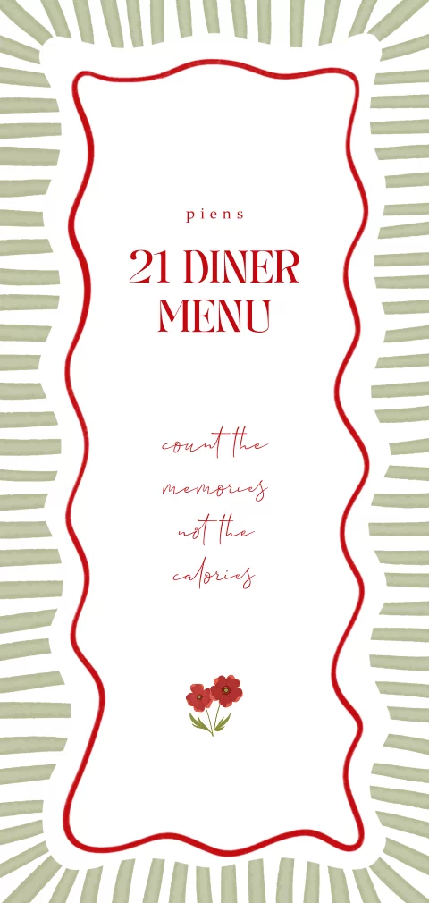 Menukaart 21 diner in poppy stijl