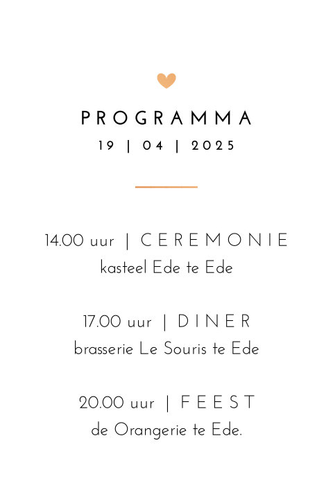 Dagprogramma bruiloft op kalkpapier