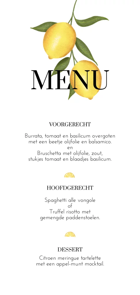Zomerse menukaart 21 diner met citroen