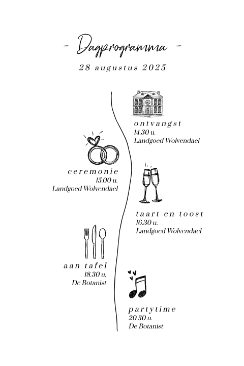 Dagprogramma kaart bruiloft met icoontjes