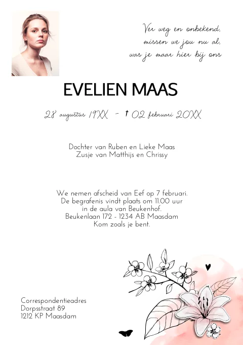 Bijzondere rouwbrief met bloemen