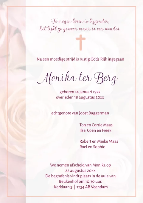 Rouwbrief met klassieke rozen