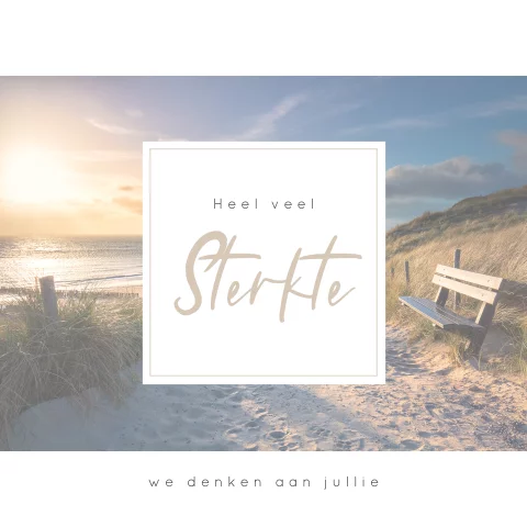 Sterkte kaart met strand, zee, bankje en zonlicht