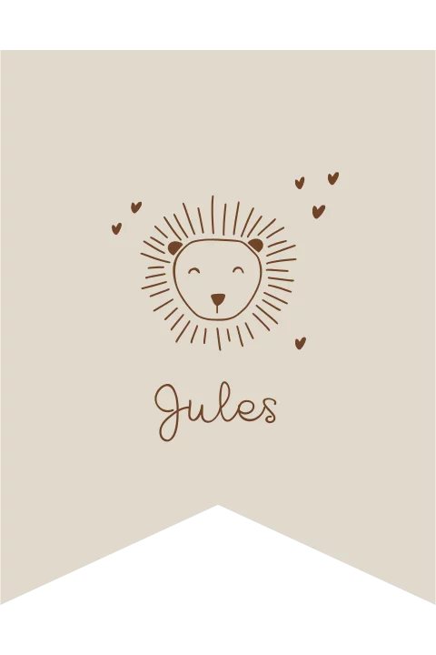 Geboortekaartje jongen meisje tekening leeuw vaandel vlaggetjes vorm