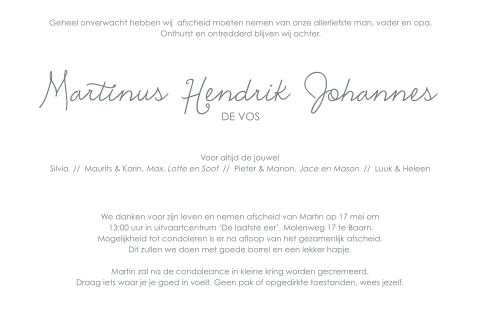 Teksten na onverwachts overlijden voor op een rouwkaart