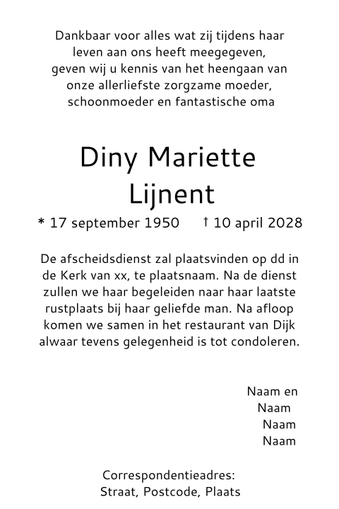 Modern overlijdensbericht rouwkaart met foto tekst in memoriam