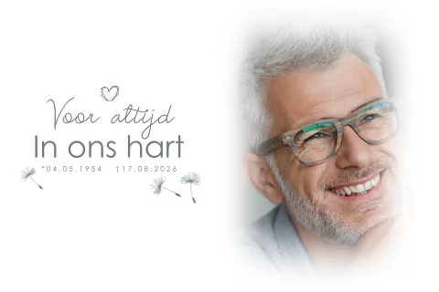 Bedankkaart rouw foto man modern met paardenbloem