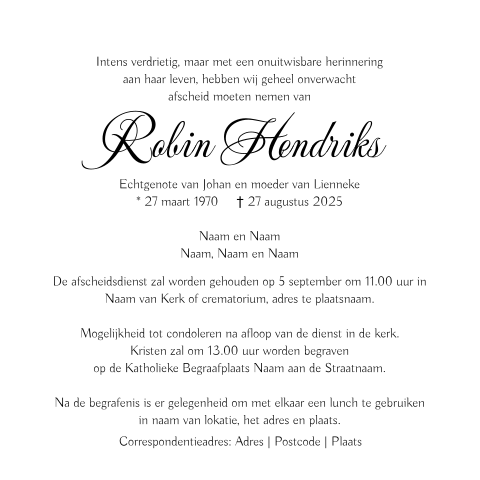 Teksten na onverwachts overlijden voor op een rouwkaart