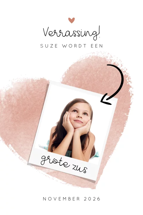 Aankondiging zwangerschap met foto van grote zus