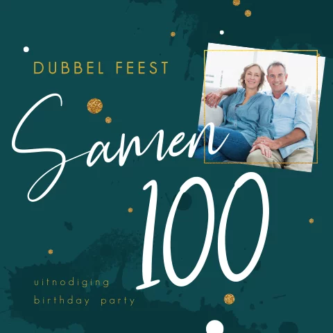 Uitnodiging verjaardag samen 100 met foto