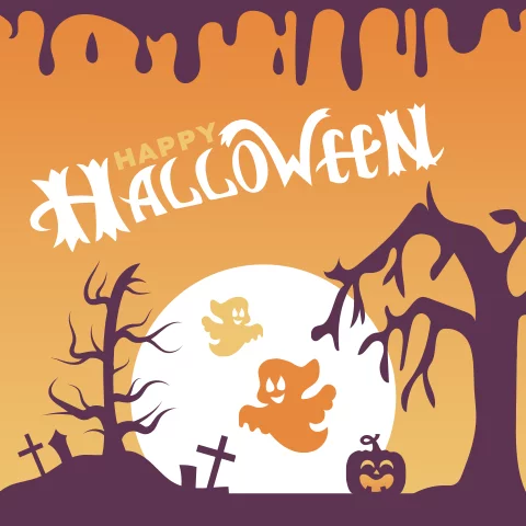 Spookachtige Halloween uitnodiging met pompoenen en kerkhof