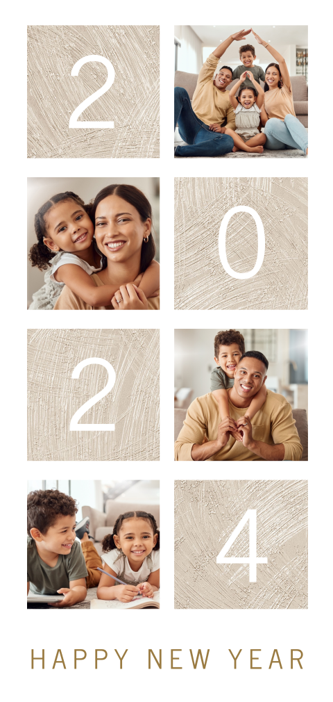 Nieuwjaarskaart met fotocollage gezin en jaartal