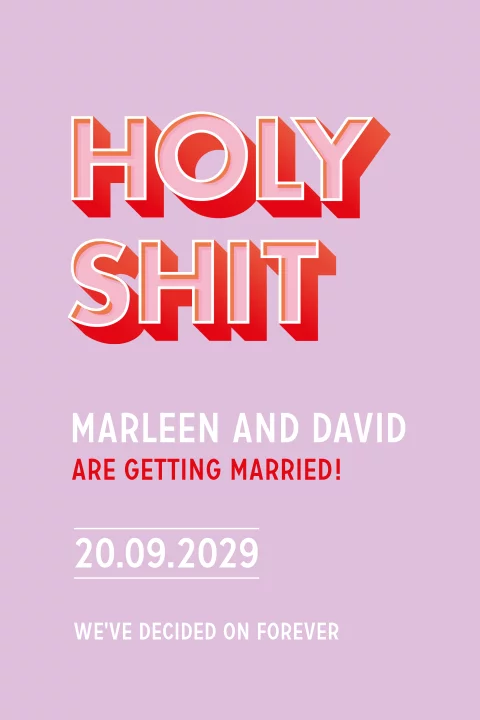 Kleurrijke typografische trouwkaart holy shit