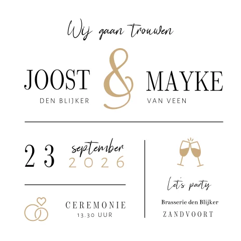 Typografische trouwkaart Celebration Symbols met symbolen