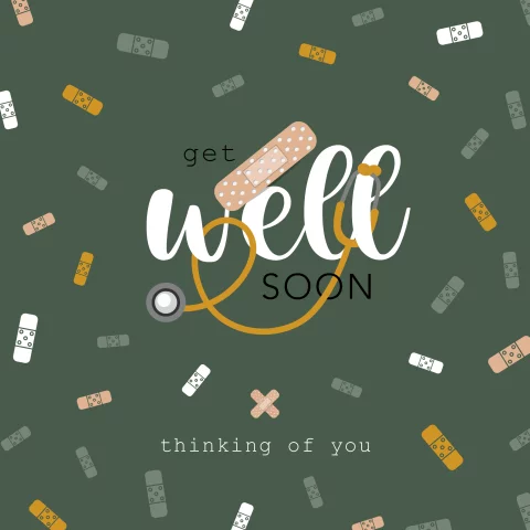 Beterschapskaart met pleisters en get well soon