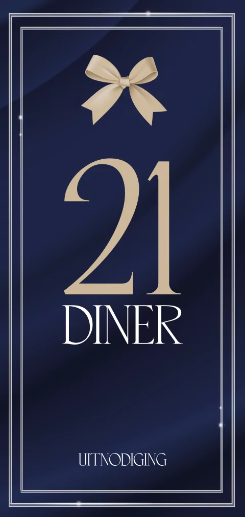 Chique uitnodiging 21 diner met kader en strikje