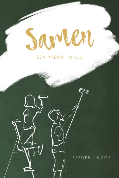 Samenwonen verhuiskaart met lijntekening van schilderende partners