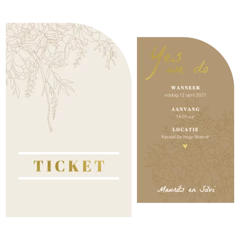 Nude rozen insteek trouwkaart met goudfolie