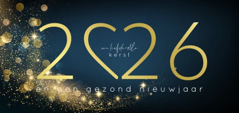 Zakelijke kerstkaart liefdevol gezond 2026 hart met goudfolie