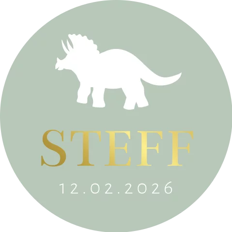 Ronde sticker doopsuiker met dino en goudfolie - 20 stuks