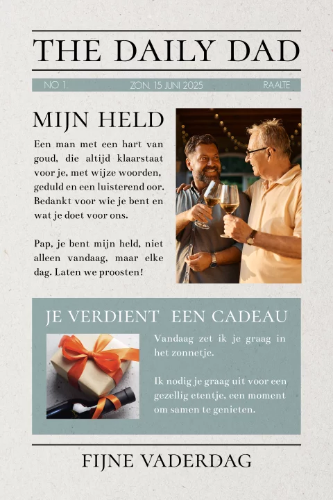 Vaderdag wenskaart in de vorm van een krant met eigen foto