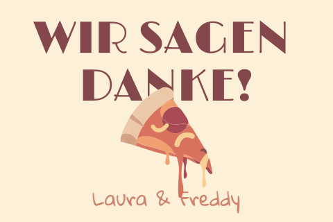 Für Pizzalover: Lustige Dankeskarte mit Pizzastück und Karton in beige