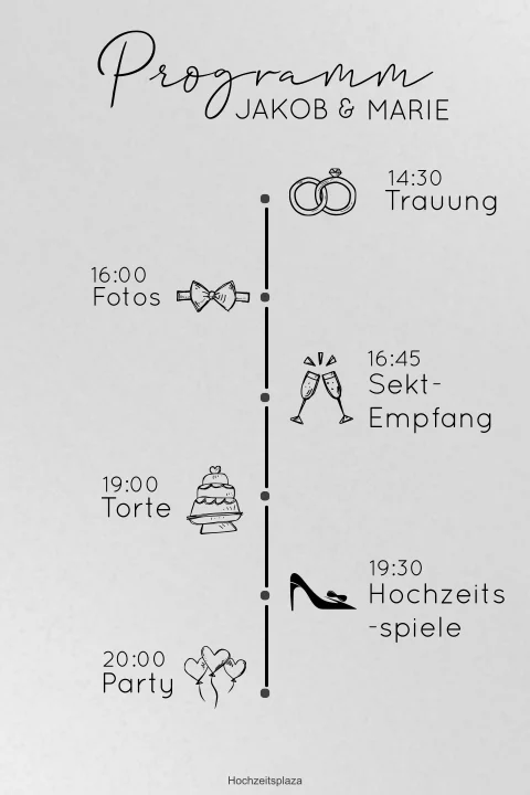 Transparentes Einlegeblatt zur Hochzeitskarte mit Ablauf und Icons