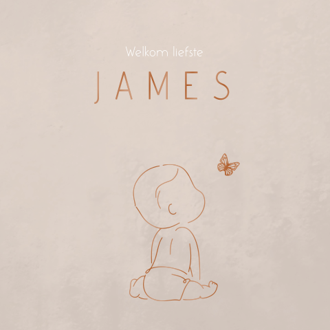 Geboortekaart lijntekening baby met vlinder