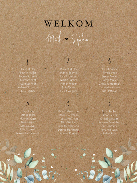 Tafelschikking borden in de stijl van jullie trouwkaart