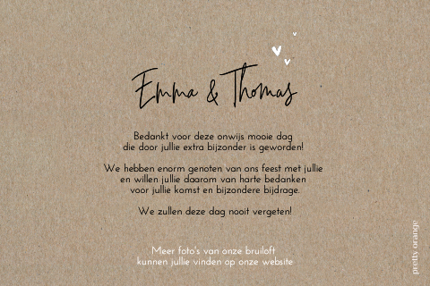 Kraft bedankkaart met foto in witte kader en leuke lettertypes