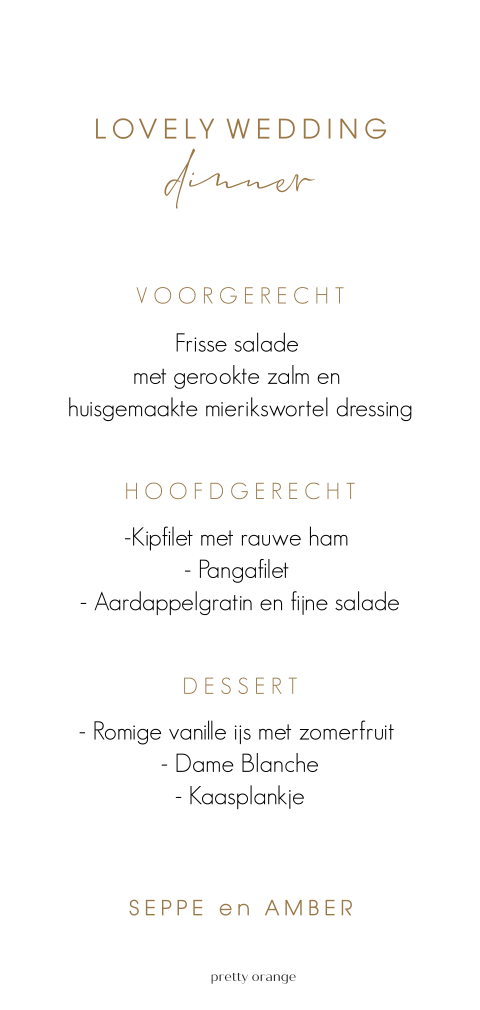 Minimalistische menukaart met leuke lettertypes en oudroze hartje