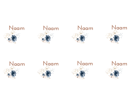 Ronde naamkaartjes met blauwe bloemen - 8 stuks