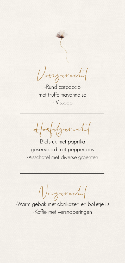 Menukaart trouwen met ronde hoeken en vintage bloemen