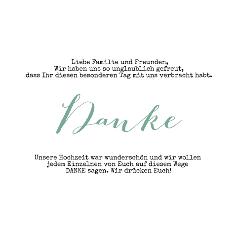 Traumhafte Hochzeitsdanksagung mit herzförmigen Foto und Ranken