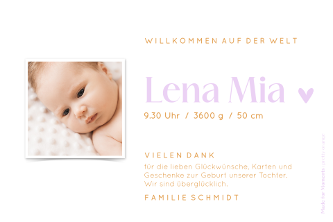 Aufgeweckte Geburtskarte im Color-Blocking Stil mit Herz