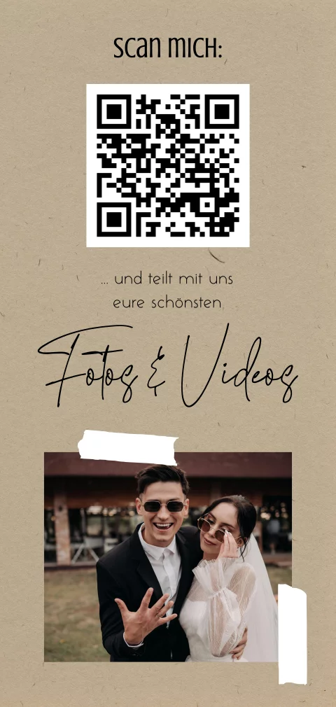 Karte im Hochformat mit QR-Code zum upload von Fotos im Kraft-Look